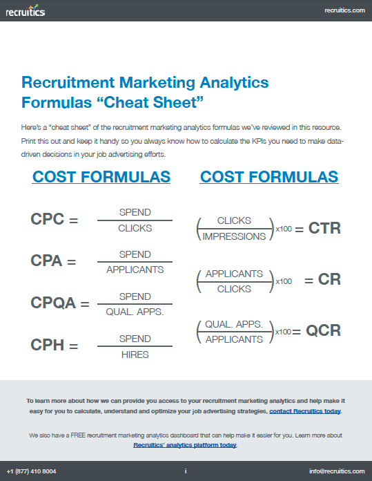 Recruitment Marketing Analytics Formulas Cheat Sheet